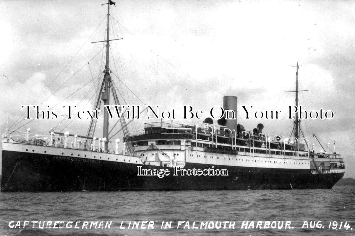 CO 1227 - Captured German Liner On River, Falmouth, Cornwall WW1 1914 ...