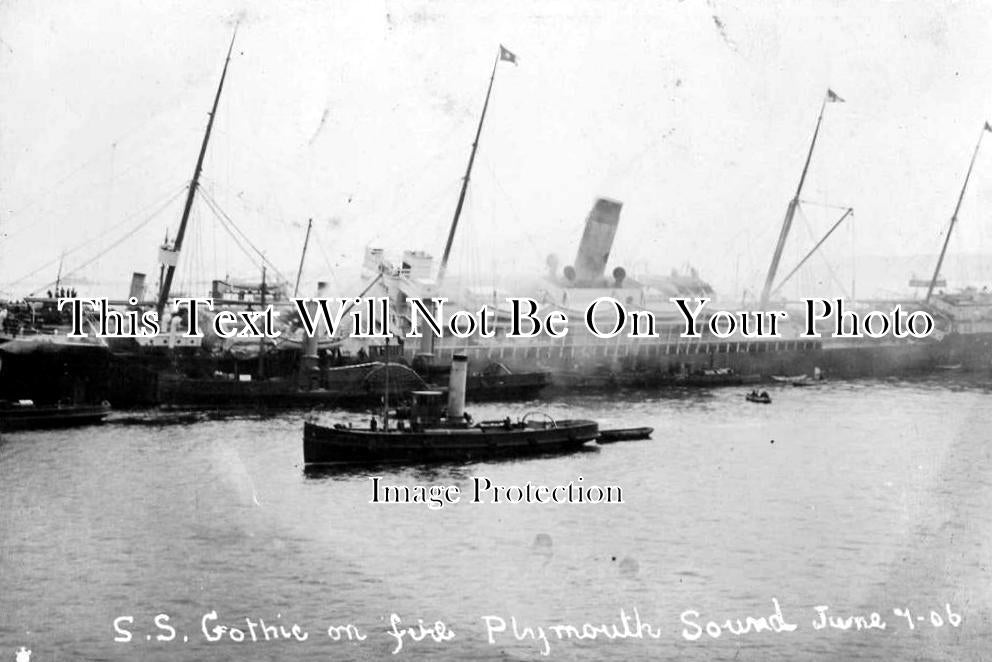 DE 301 - SS Gothic On Fire, Cattewater Harbour, Plymouth, Devon 1906 ...
