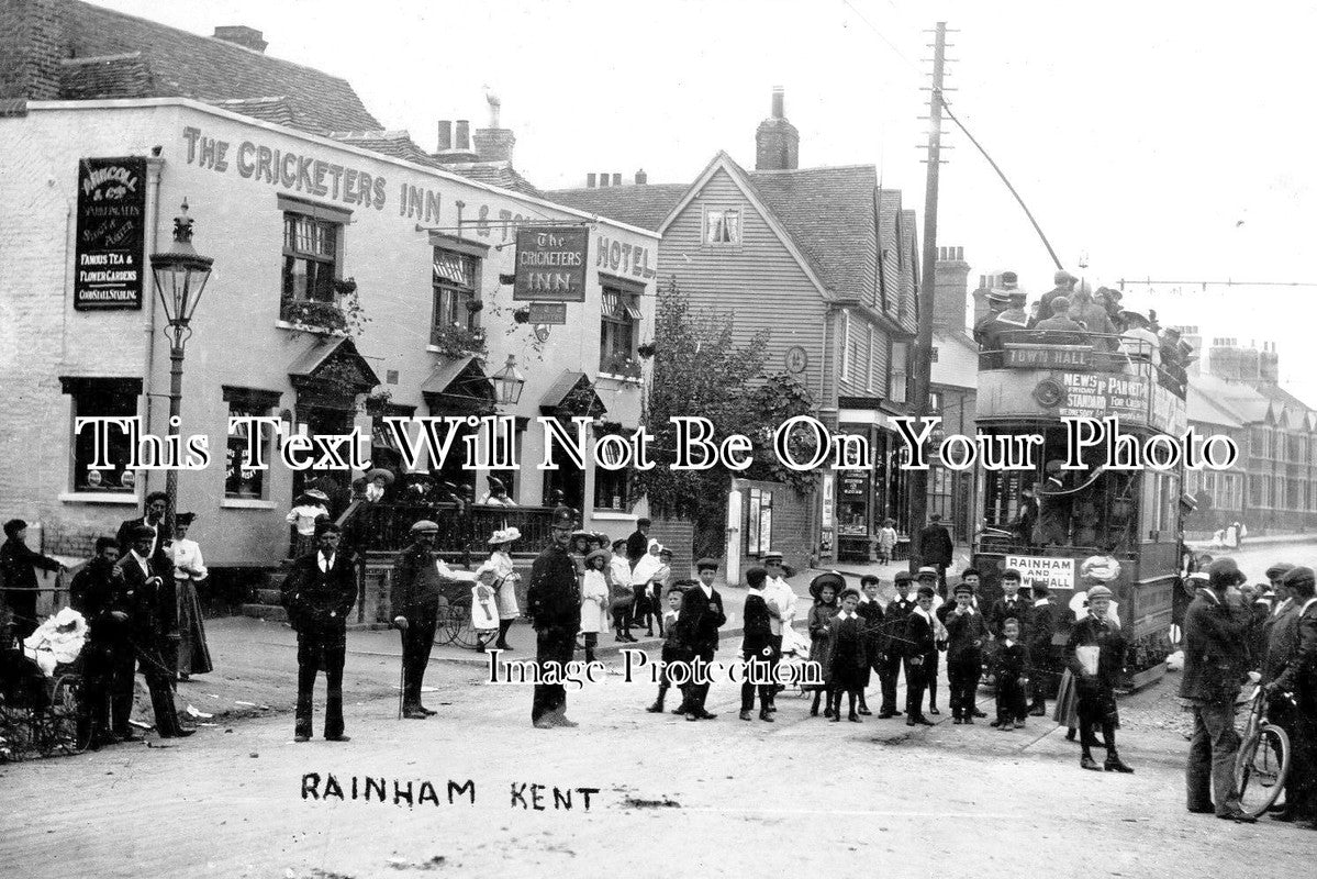 KE 2144 - Rainham & Town Hall Tram, Cricketers Inn, Rainham, Kent c190 ...