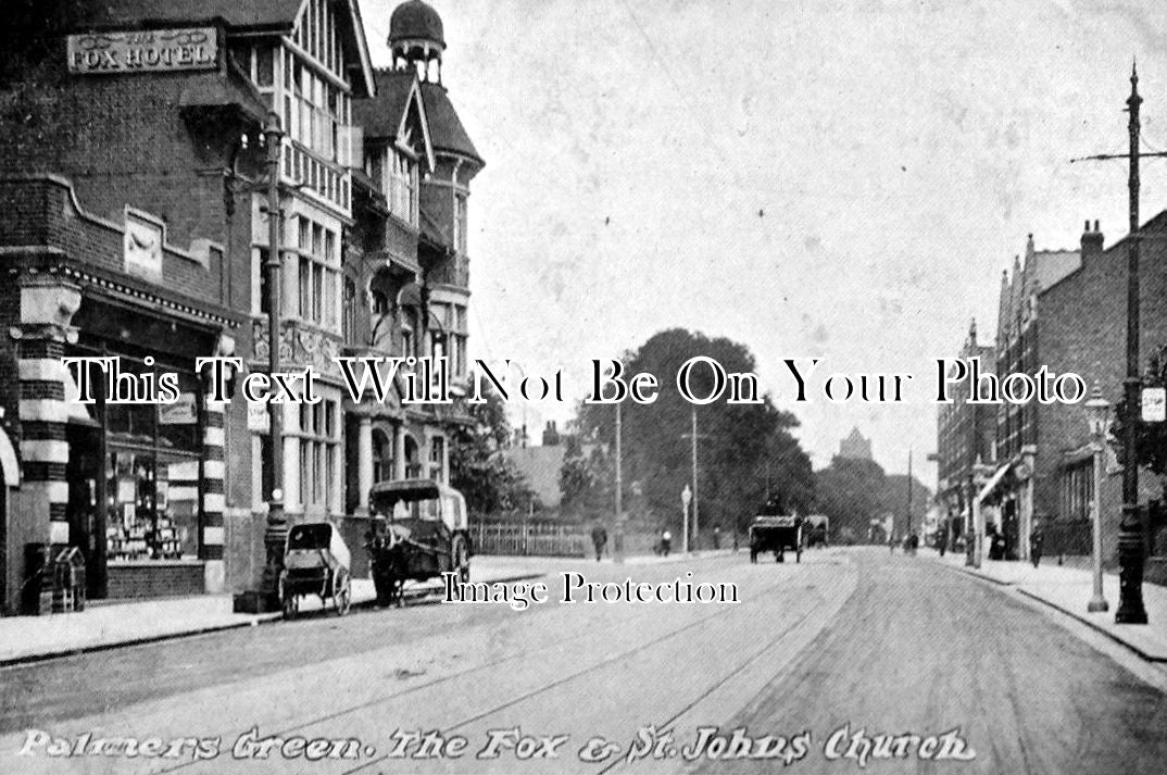 LO 494 - The Fox & St Johns Church, Palmers Green, London – JB Archive