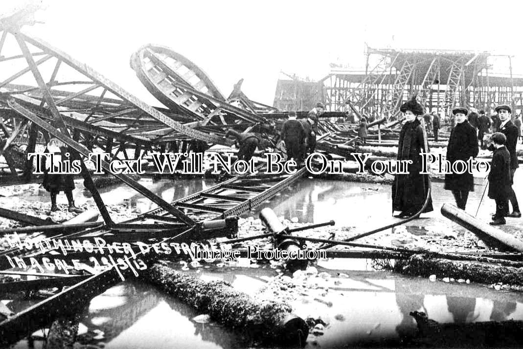 SX 2396 - The Wreckage After Easter Storm, Worthing Pier, Sussex 1913 ...